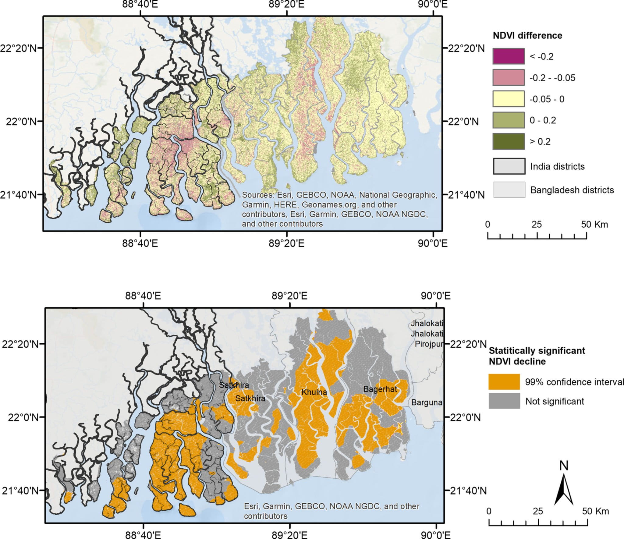 Recording mangrove damage from cyclones in the Sundarbans